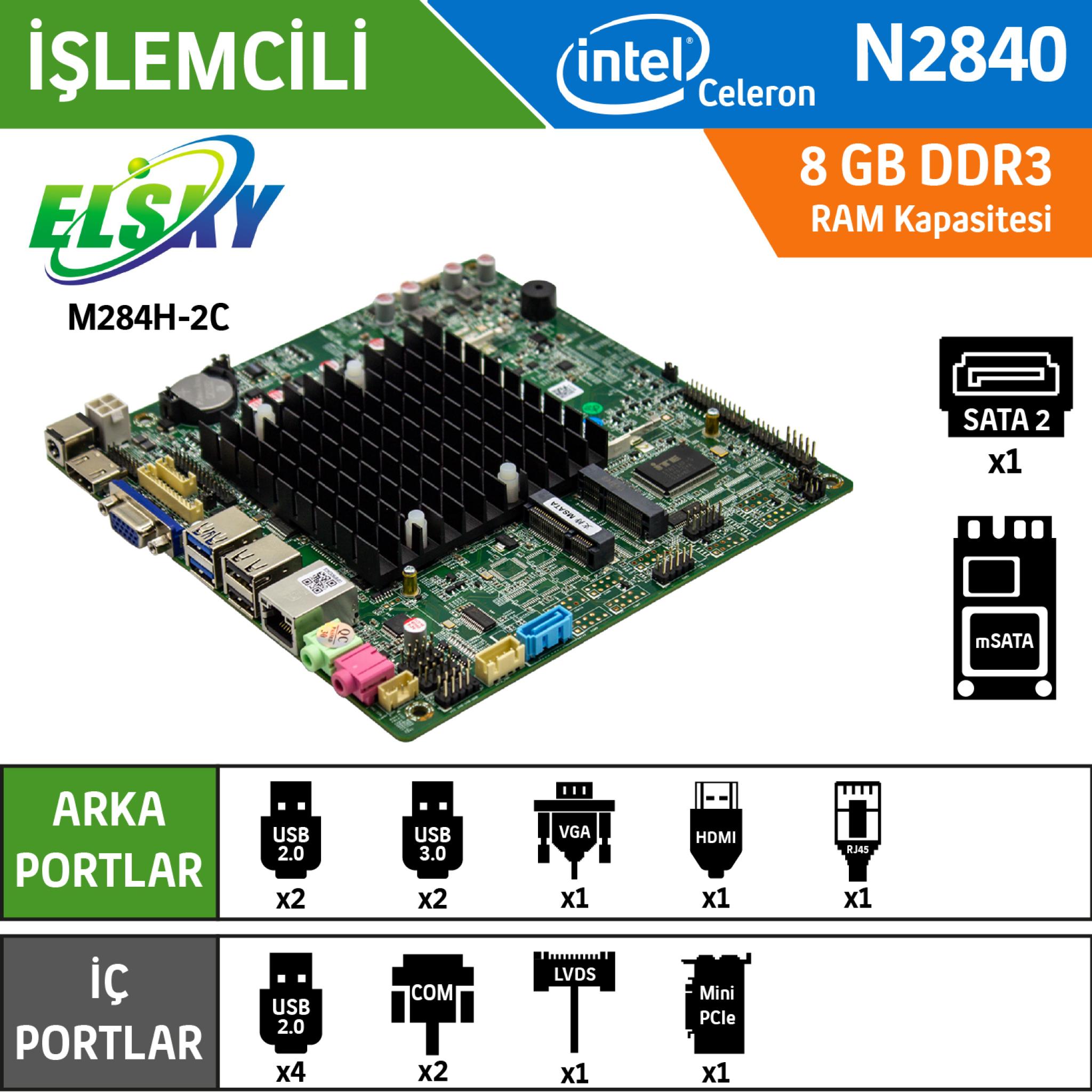 Elsky M284H-2C Intel Celeron N2840 Fansız Endüstriyel Mini ITX Anakart ...