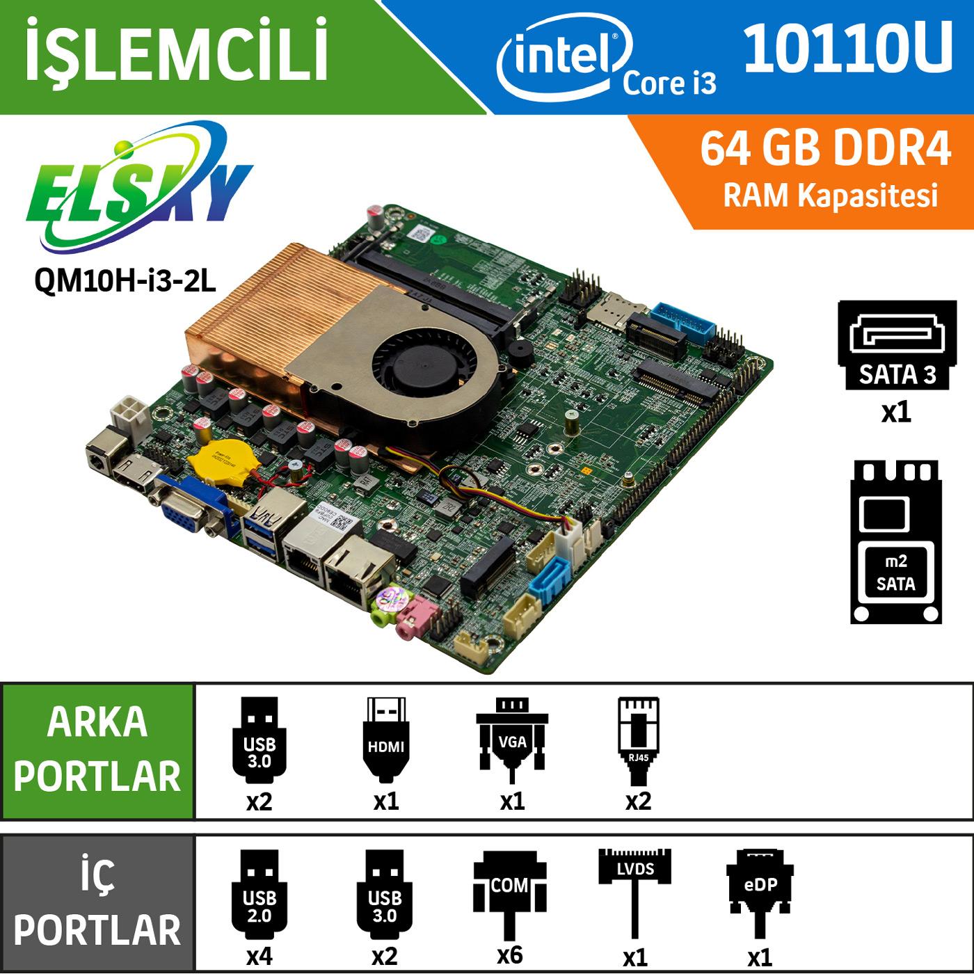 Elsky QM10H-I3-2LAN Intel Core i3 10110U Endüstriyel Mini ITX Anakart ...
