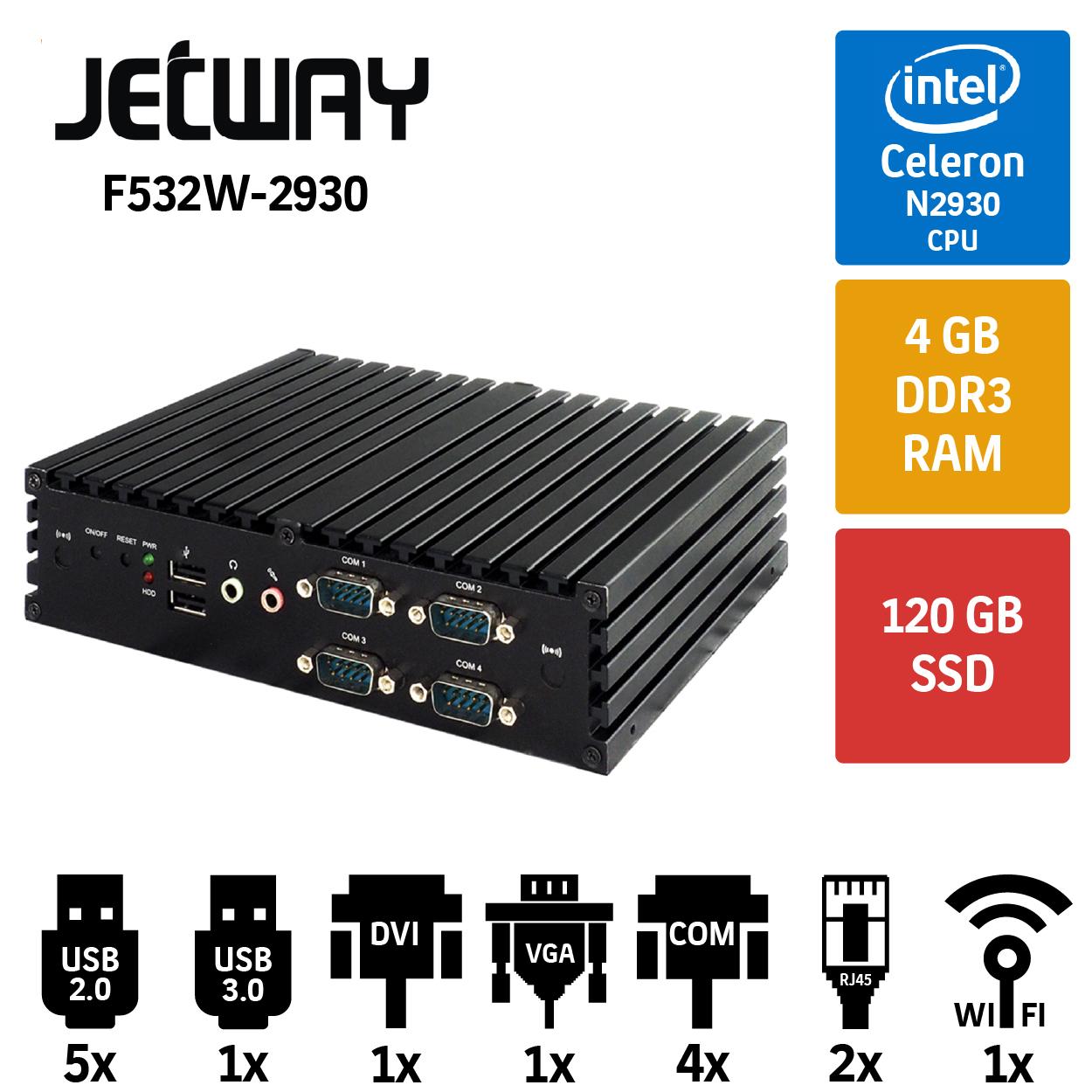 Jetway F532W-2930 Intel Celeron N2930 4GB 120GB SSD Endüstriyel Mini PC - 389 $ + KDV