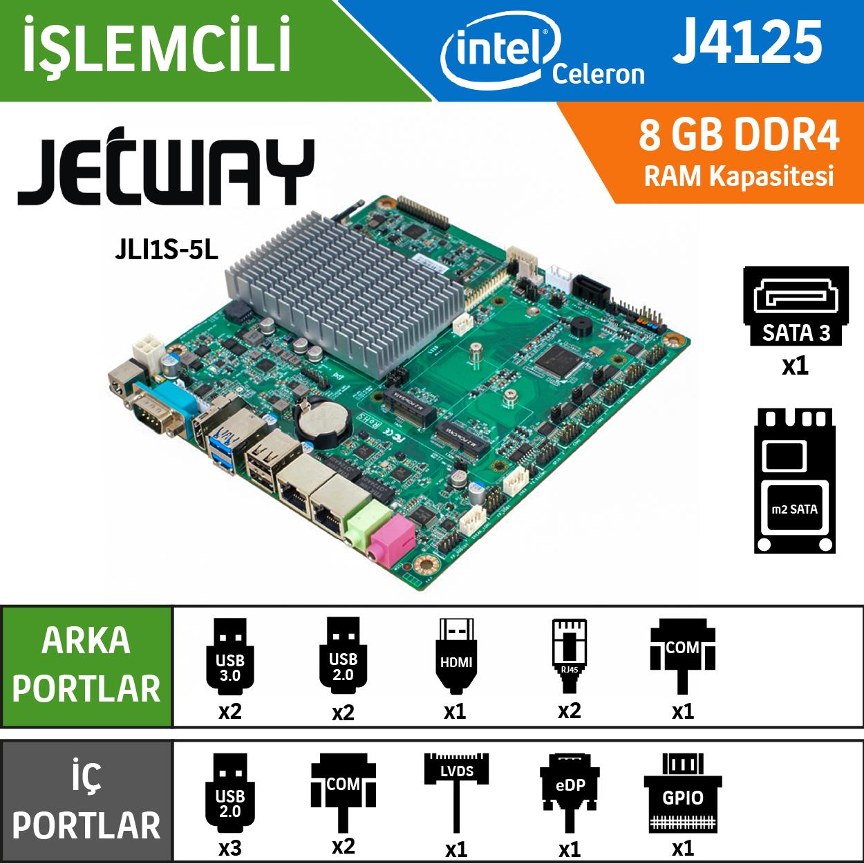 Jetway JLI1S-5L Intel Celeron J4125 Fansız Endüstriyel Mini ITX Anakart - 159 $ + KDV